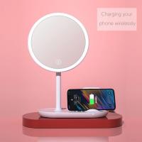 China USB Rechargeable Vanity Mirror with Wireless Charger Portable 3 Colors LED Lights Makeup Mirror with lamp(WH-MR-99) for sale