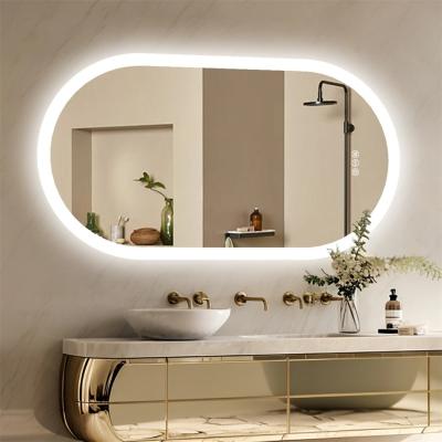 China Dimmable 3 Colors Anti-Fog Light Memory IP65 CRI95 Large Wall Mounted Oval Mirror with lamp(WH-MR-102) for sale