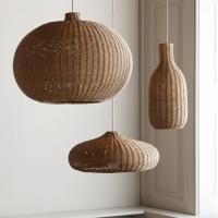 China Dining Room Lamp Cafe LED farmhouse Village Vintage Handmade Wicker Pendant Light(WH-WP-112) for sale