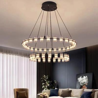 China American Black Metal Chandelier Foyer Luxury Clear Acrylic Shades Pendant Lights Netto Three Tier Chandelier（WH-AP-609） for sale