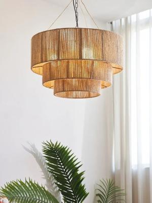 China Nordic Wabi Sabi Led Pendant Lights Decoration Home E27 Rattan Chandelier Three Tier Jute Chandelier（WH-AP-638） for sale
