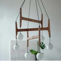 China Retro Multi Head glass chandelier ASTRA Wood Pendant Light (WH-GP-180) for sale
