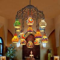 China Vintage Art Deco Handcrafted Lamparas de mesa Colorful Stained Glass Romantic Pendant Lamp Turkish Mosaic Chandelier(WH-DC-82) for sale