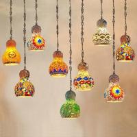 China Vintage Art Deco Handcrafted Lamparas de mesa Colorful Stained Glass Romantic Pendant Lamp Turkish Mosaic Chandelier(WH-DC-82) for sale