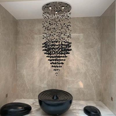 China Black Art Luxury Stone Crystal Chandelier Staircase Modern Cristal LED Hanging Lamp  (WH-NC-146) for sale