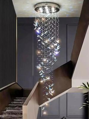 China Butterfly Crystal Chandelier Living Room Crystal Staircase Pendant Light Indoor Large LED Lights(WH-NC-165) for sale