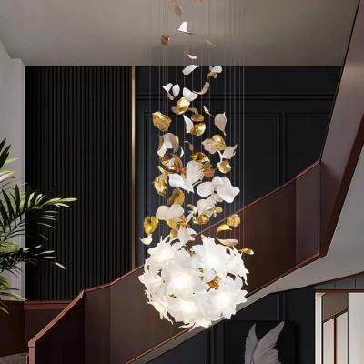 China Loft Hanging Chandelier For Stairscase Hotel Lobby Living Room Modern Luxury Glass Flower Crystal Chandeliers  Flying Flowers Fluttering Chandelier (WH-MI-481) for sale