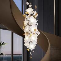 China Loft Hanging Chandelier For Stairscase Hotel Lobby Living Room Modern Luxury Glass Flower Crystal Chandeliers  Flying Flowers Fluttering Chandelier (WH-MI-481) for sale