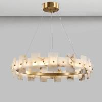 China Copper Ring Living Room Restaurant Hanging Lamp Round Natural Marble Chandelier Alabaster Halo Chandelier(WH-MI-483) for sale