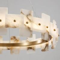 China Copper Ring Living Room Restaurant Hanging Lamp Round Natural Marble Chandelier Alabaster Halo Chandelier(WH-MI-483) for sale