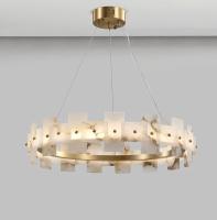 China Copper Ring Living Room Restaurant Hanging Lamp Round Natural Marble Chandelier Alabaster Halo Chandelier(WH-MI-483) for sale
