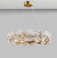 China Copper Ring Living Room Restaurant Hanging Lamp Round Natural Marble Chandelier Alabaster Halo Chandelier(WH-MI-483) for sale
