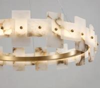 China Copper Ring Living Room Restaurant Hanging Lamp Round Natural Marble Chandelier Alabaster Halo Chandelier(WH-MI-483) for sale
