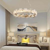 China Copper Ring Living Room Restaurant Hanging Lamp Round Natural Marble Chandelier Alabaster Halo Chandelier(WH-MI-483) for sale