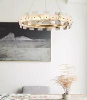 China Copper Ring Living Room Restaurant Hanging Lamp Round Natural Marble Chandelier Alabaster Halo Chandelier(WH-MI-483) for sale