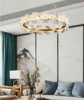 China Copper Ring Living Room Restaurant Hanging Lamp Round Natural Marble Chandelier Alabaster Halo Chandelier(WH-MI-483) for sale