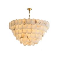 China Trendy Marble Series Chrome Gold LED High Ceiling Chandelier Alabaster Shell Brass Chandelier (WH-MI-488) for sale