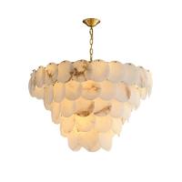 China Trendy Marble Series Chrome Gold LED High Ceiling Chandelier Alabaster Shell Brass Chandelier (WH-MI-488) for sale