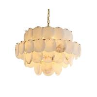 China Trendy Marble Series Chrome Gold LED High Ceiling Chandelier Alabaster Shell Brass Chandelier (WH-MI-488) for sale