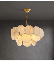 China Trendy Marble Series Chrome Gold LED High Ceiling Chandelier Alabaster Shell Brass Chandelier (WH-MI-488) for sale