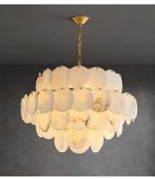 China Trendy Marble Series Chrome Gold LED High Ceiling Chandelier Alabaster Shell Brass Chandelier (WH-MI-488) for sale
