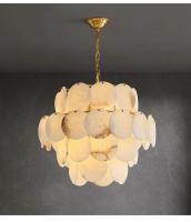 China Trendy Marble Series Chrome Gold LED High Ceiling Chandelier Alabaster Shell Brass Chandelier (WH-MI-488) for sale