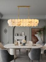 China Trendy Marble Series Chrome Gold LED High Ceiling Chandelier Alabaster Shell Brass Chandelier (WH-MI-488) for sale