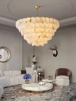 China Trendy Marble Series Chrome Gold LED High Ceiling Chandelier Alabaster Shell Brass Chandelier (WH-MI-488) for sale