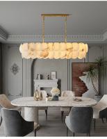 China Trendy Marble Series Chrome Gold LED High Ceiling Chandelier Alabaster Shell Brass Chandelier (WH-MI-488) for sale