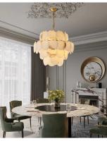 China Trendy Marble Series Chrome Gold LED High Ceiling Chandelier Alabaster Shell Brass Chandelier (WH-MI-488) for sale