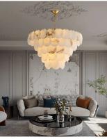 China Trendy Marble Series Chrome Gold LED High Ceiling Chandelier Alabaster Shell Brass Chandelier (WH-MI-488) for sale
