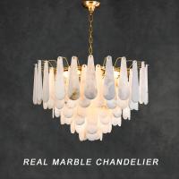 China Postmodern Designer Big Hanging Lamp Luxury Natural Marble All Brass Ceiling Chandeliers Leon Chandelier(WH-MI-489) for sale