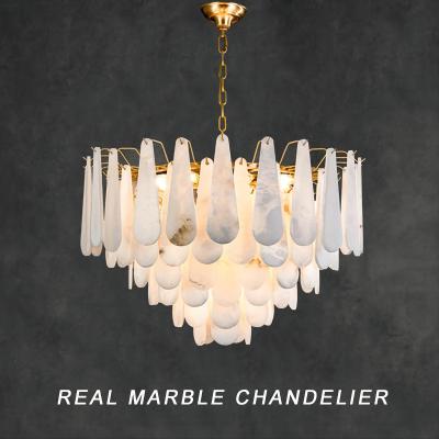 China Postmodern Designer Big Hanging Lamp Luxury Natural Marble All Brass Ceiling Chandeliers Leon Chandelier(WH-MI-489) for sale