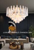 China Postmodern Designer Big Hanging Lamp Luxury Natural Marble All Brass Ceiling Chandeliers Leon Chandelier(WH-MI-489) for sale
