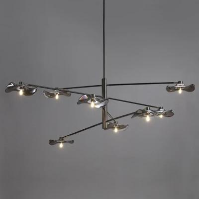 China Simplicity Dining Room LED Chandelier Personality Modern Black Pendant Light Lotus Leaves Glass Chandelier(WH-MI-490) for sale