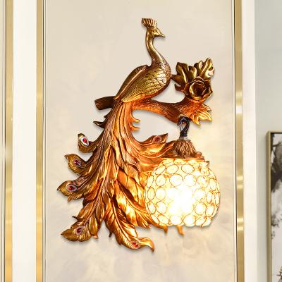 China Vintage Creative Art Deco Peacock Resin Wall Lamp Gold Vanity Luxury Bedroom Wall Light（WH-VR-62） for sale