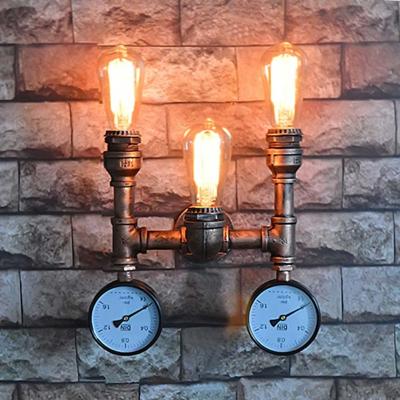 China Vintage Industrial Water Pipe Wall Light Retro E27 Edison Wrought Iron steampunk lamp (WH-VR-90) for sale