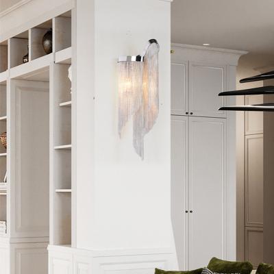 China Plate Aluminium Tassel Led E14 Wall Scones D23 H60cm Chrome Stream Wall Sconce（WH-OR-197) for sale
