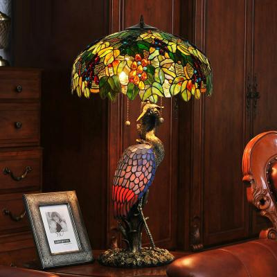 China Stained Glass Art Deco Home Decorative Large Chinese Birds Tiffany Vintage Table Lamp(WH-TTB-13) for sale