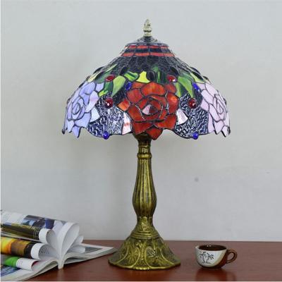 China 30cm Tiffany Table Lamp E27 Flower Lampshade Alloy Base Bedroom Bedside Lamp(WH-TTB-47) for sale