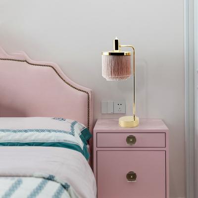 China Creative Golden Plated Iron Base with Pink Tassel Silk Fringe Table lamp(WH-MTB-158) for sale