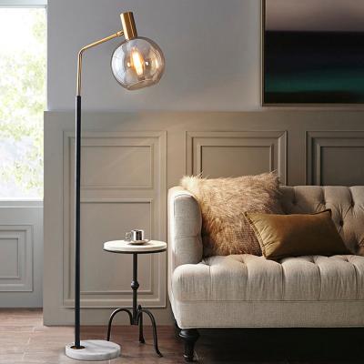 China Modern LED Standing Light Living Room Bedroom Study Glass Lamp Black Gold White Metal Marble Floor Lights(WH-MFL-92) for sale