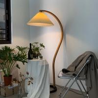 China Wooden Floor Lamp Nordic Design Fishing Pleated Fabric Lampshade Classical Floor Standing Light(WH-WFL-13) for sale