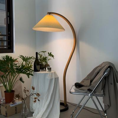 China Wooden Floor Lamp Nordic Design Fishing Pleated Fabric Lampshade Classical Floor Standing Light(WH-WFL-13) for sale