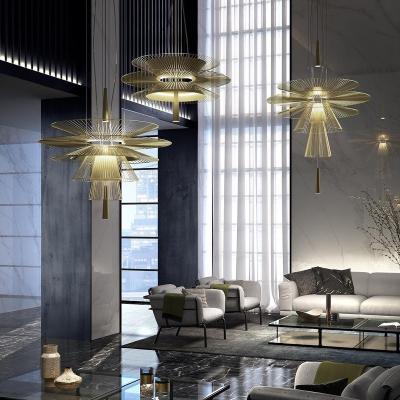 China Postmodern Simple Iron Wire Hollow Flying Saucer Black Gravity Chandelier(WH-MI-106) for sale