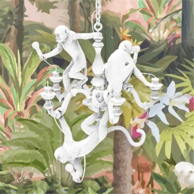 China SELETTI White Monkey Chandeliers Atmosphere Lamp Living Room Home Decor Black industrial chandelier(WH-MI-128） for sale