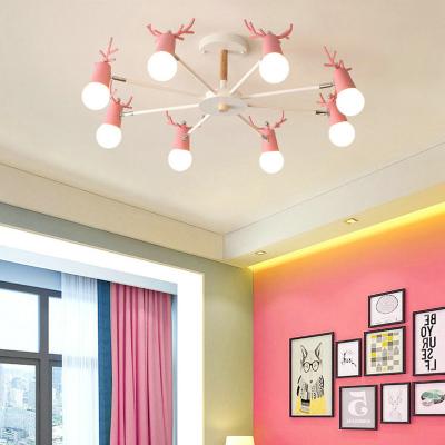 China Modern wood chandelier horn deer Lampshade Kids room Girl room Chandelier(WH-MI-267) for sale
