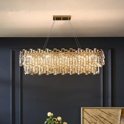 China Luxury Dining Room Oval E14 Led Pendant Lights Plate Gold Steel Glass Chandelier(WH-MI-304) for sale