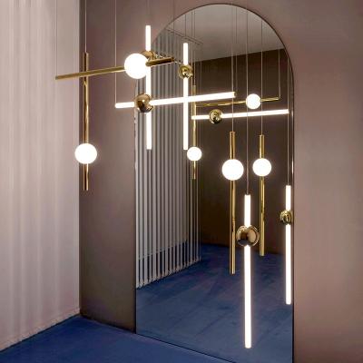 China Postmodern Art Design Golden Pendant Lights Creative Long Stick Hotel Decor Orion Tube Light(WH-AP-271) for sale