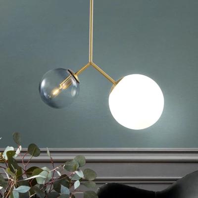 China Modern Iron Pendant Lamps Decorative Restaurant Abelone Asymmetry Dual Globe Glass Pendant Light(WH-AP-299) for sale